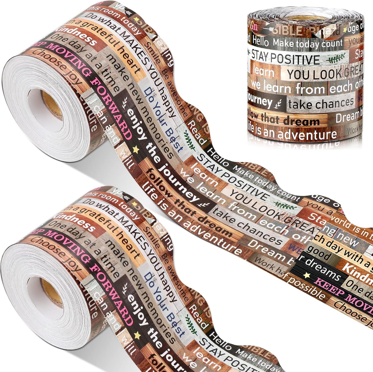 2 Rolls/ 137.8 Ft Scalloped Bulletin Board Border with Inspirational ...
