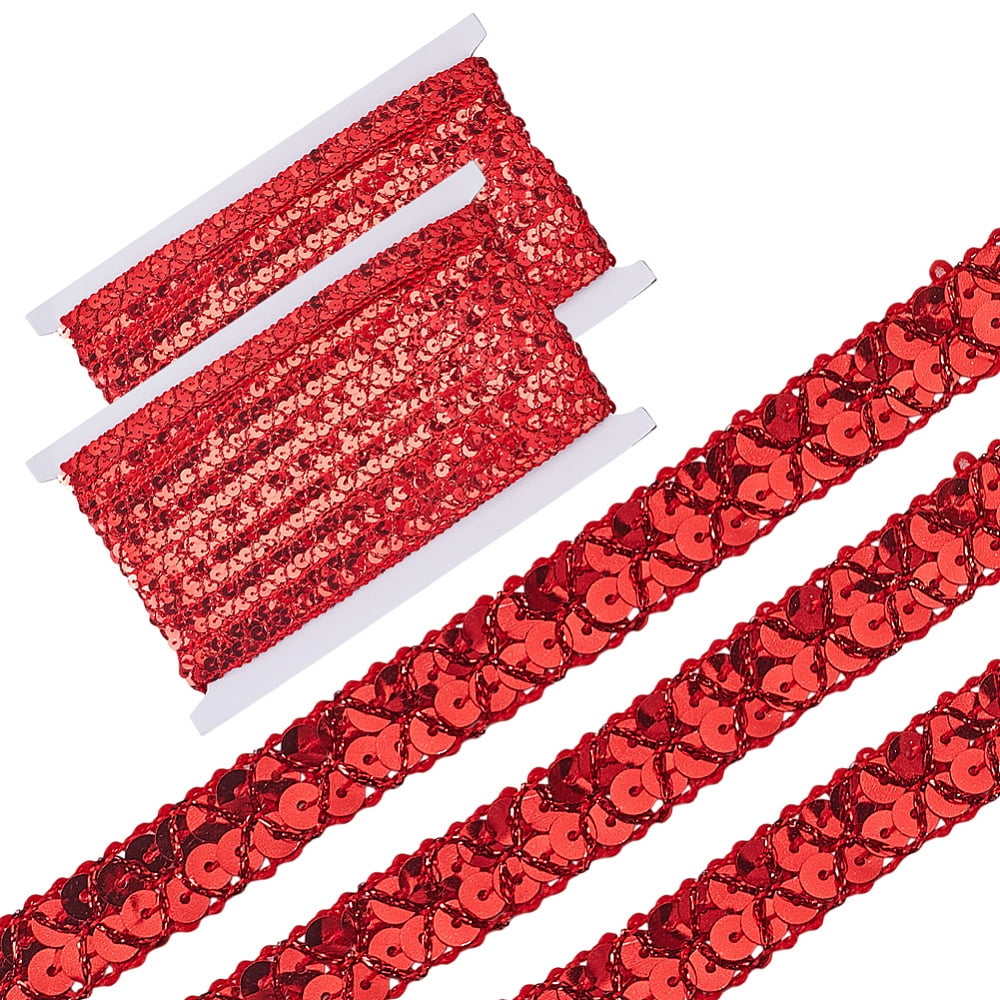 2 Rolls 14.21 Yards 15MM Red Glitter Flat Sequin Trim Braid Plastic ...