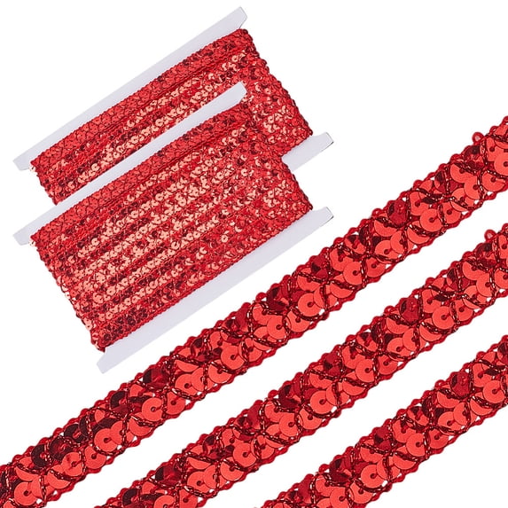 2 Rolls 14.21 Yards 15MM Red Glitter Flat Sequin Trim Braid Plastic ...