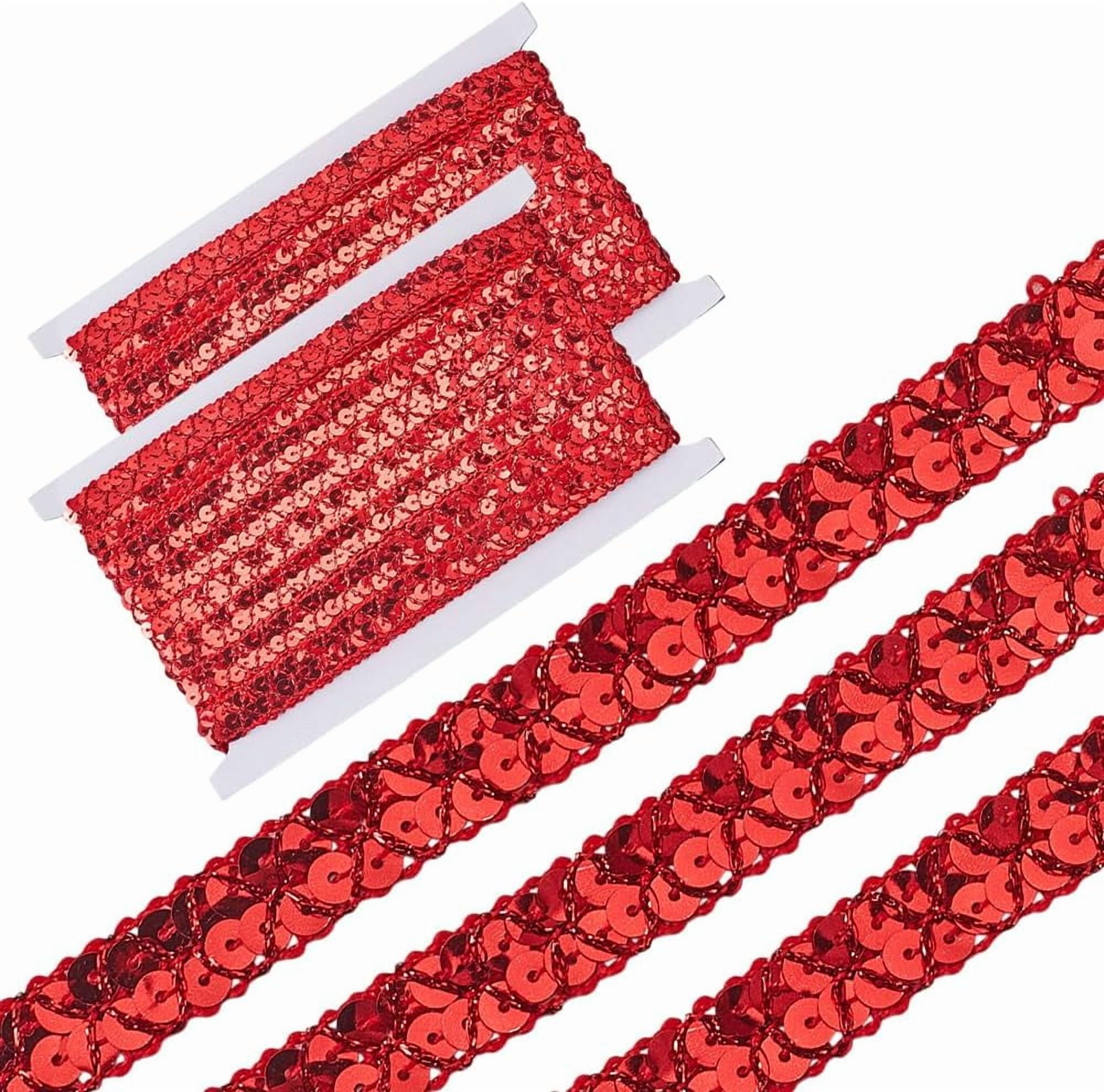 2 Rolls 14.21 Yards 15MM Red Glitter Flat Sequin Trim Braid Plastic ...