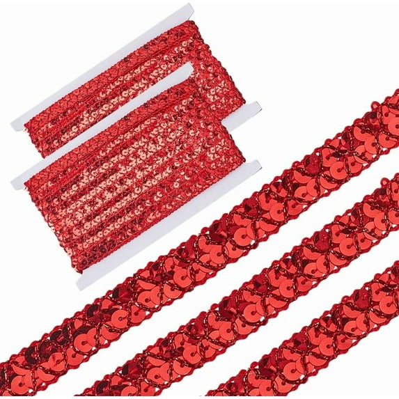 2 Rolls 14.21 Yards 15MM Red Glitter Flat Sequin Trim Braid Plastic ...