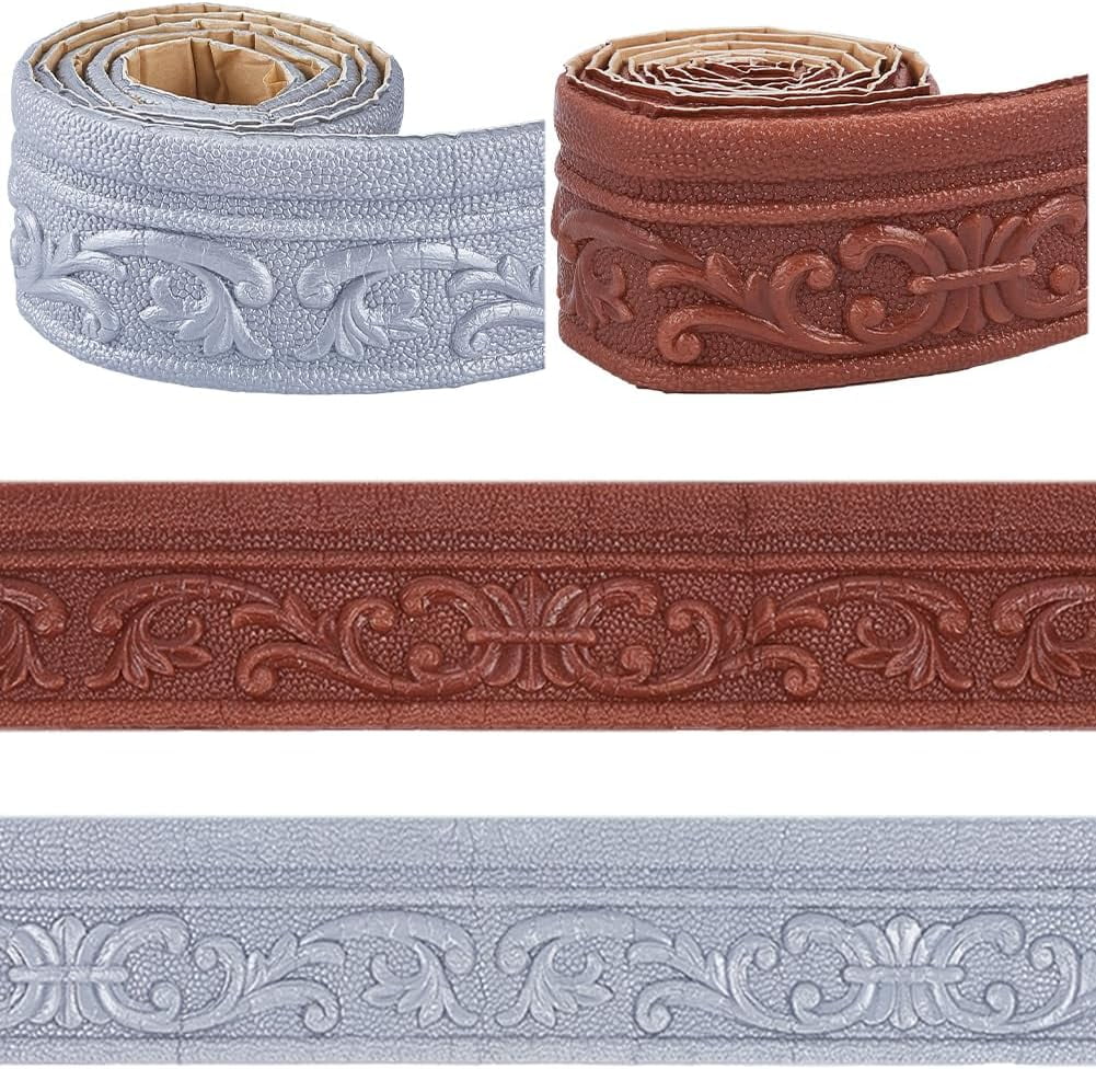 2 Rolls 165 x 3.15 inch Flexible Molding Trim Peel and Stick Wall Edge ...