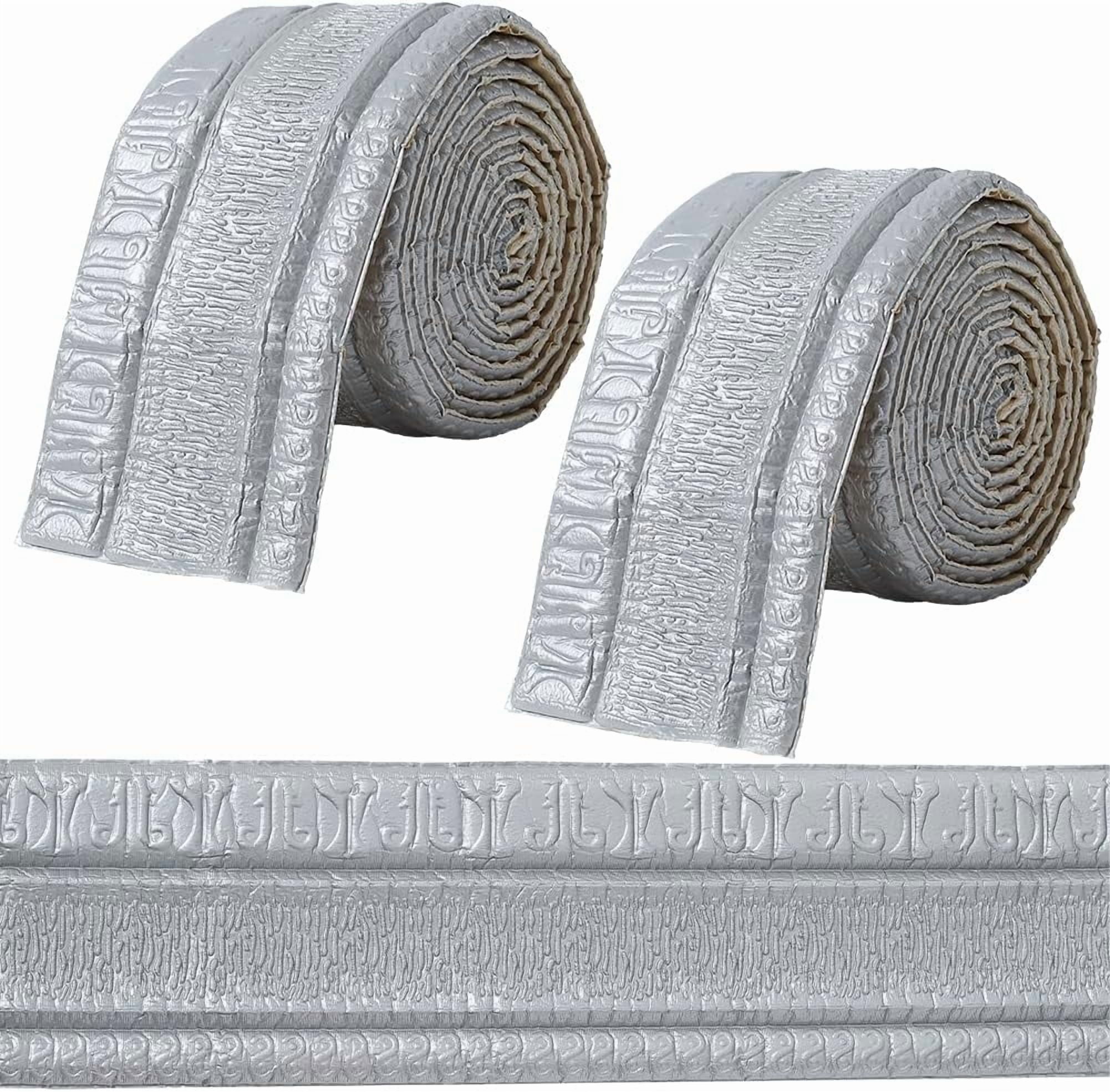 2 Rolls 2.3mx79mm 3D Wall Edging Foam Flexible Wallpaper Border Silver ...