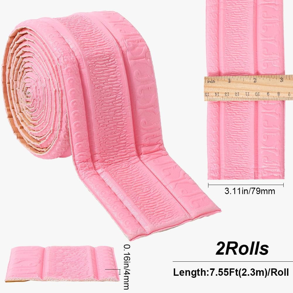 2 Rolls 2.3mx79mm Pink Crown Molding Peel and Stick 3D Wall Edging Foam ...