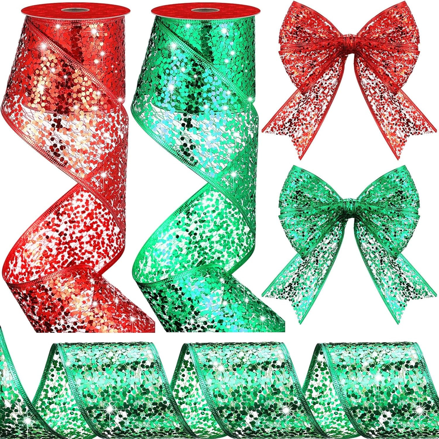 2 Rolls 2.5 Inch x 10 Yard Glitter Wire Mesh Ribbon Sparkle Metallic ...