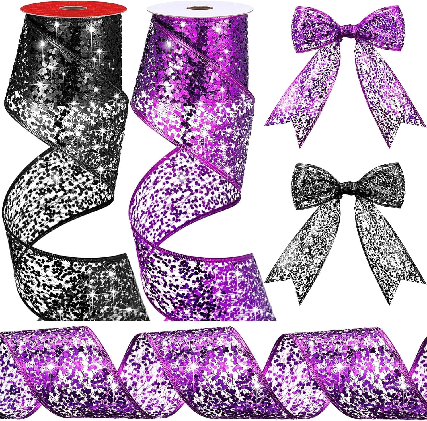 2 Rolls 2.5 Inch x 10 Yard Halloween Glitter Wire Mesh Ribbon Sparkle ...
