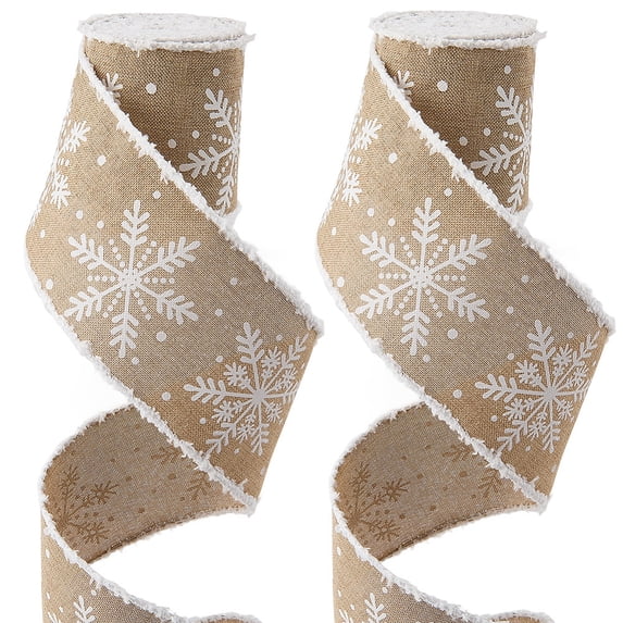 2 Rolls 2.64 Inch Christmas Snowflake Wired Edge Ribbon 5 Yards Winter ...