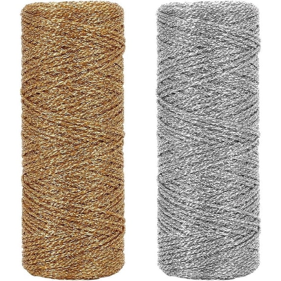 2 Rolls 2 Colors Polyester Metallic Cord for Gift Wrapping Round Mixed ...