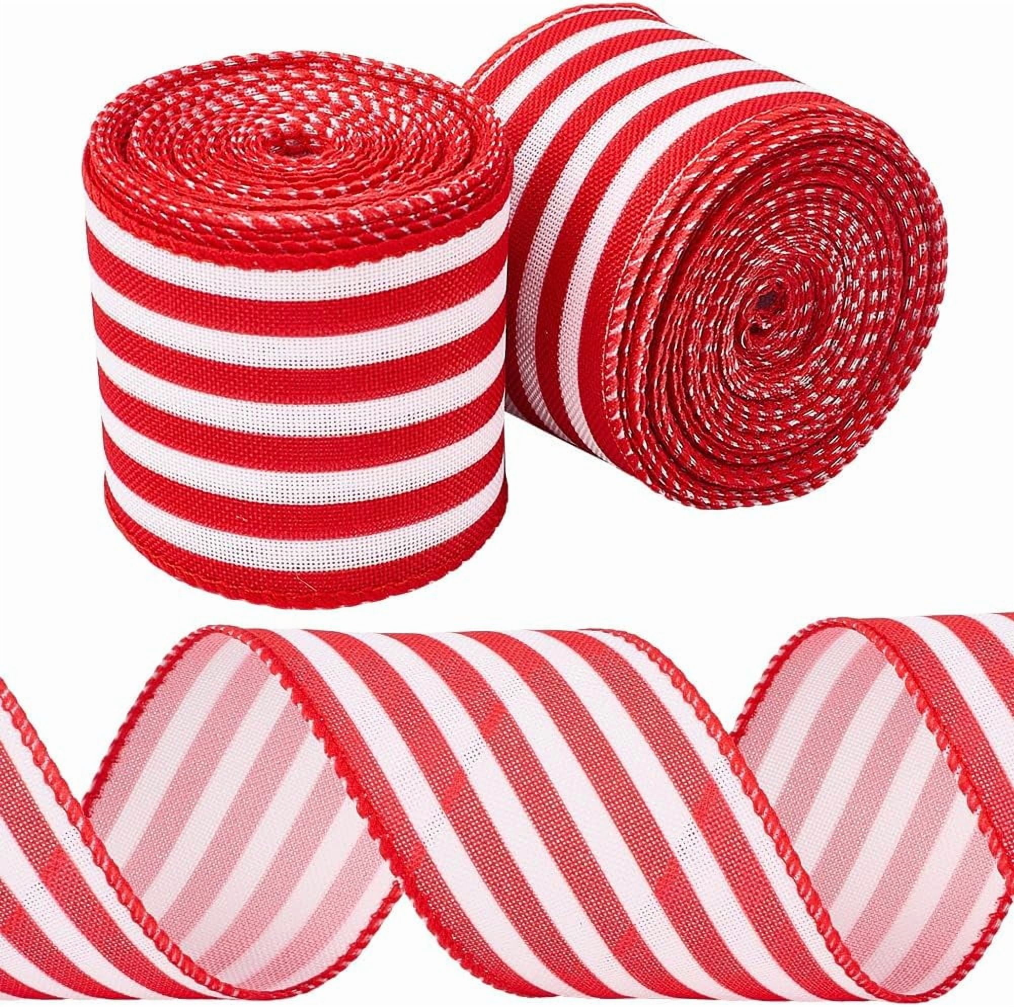 2 Rolls 2 Inch Wide Red White Striped Ribbon Wired Edge Single Faced ...