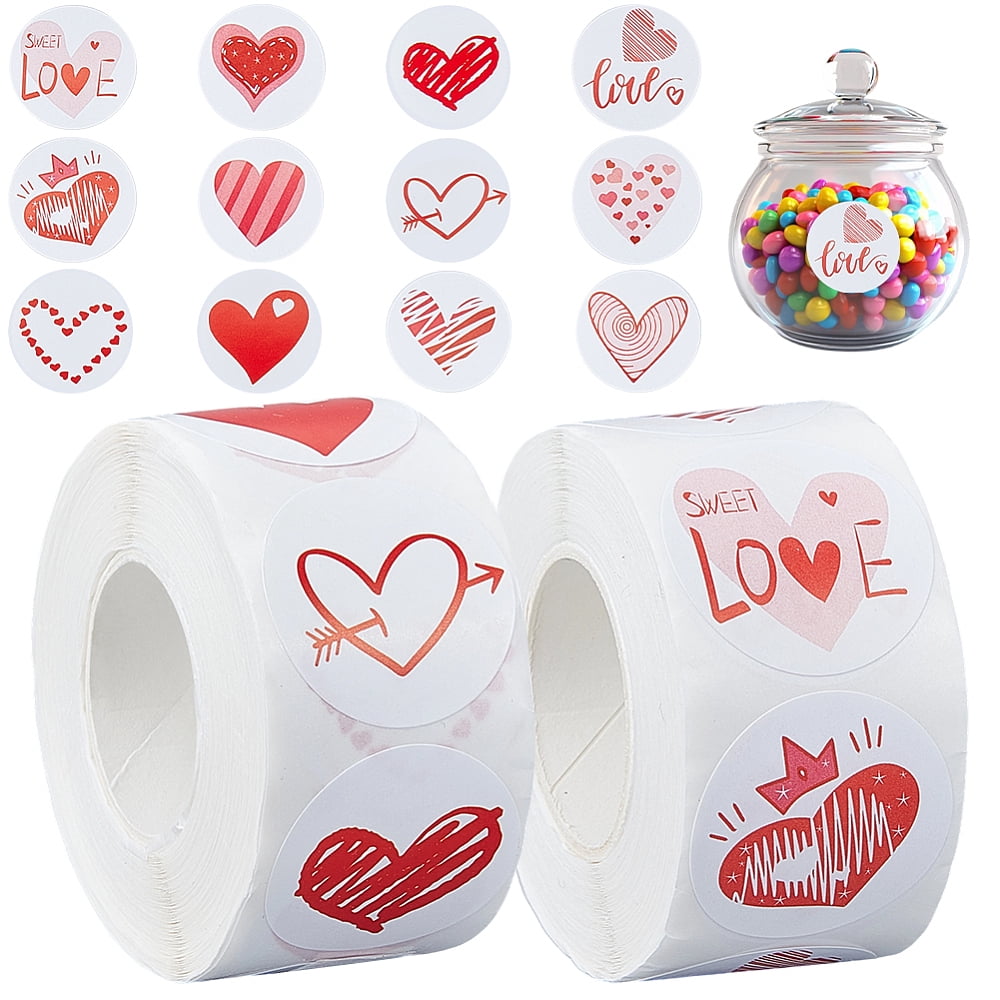 2 Rolls 2 Styles Paper Self-Adhesive Stickers Heart for Gift Packaging ...