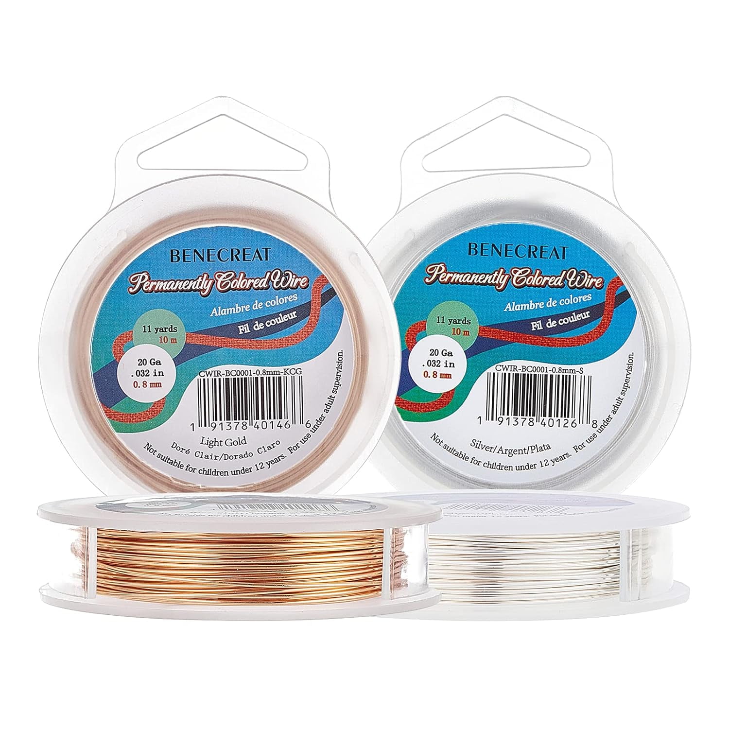 2 Rolls 20 Gauge/0.8mm Jewelry Wire Light Gold/Silver Resistant Copper ...