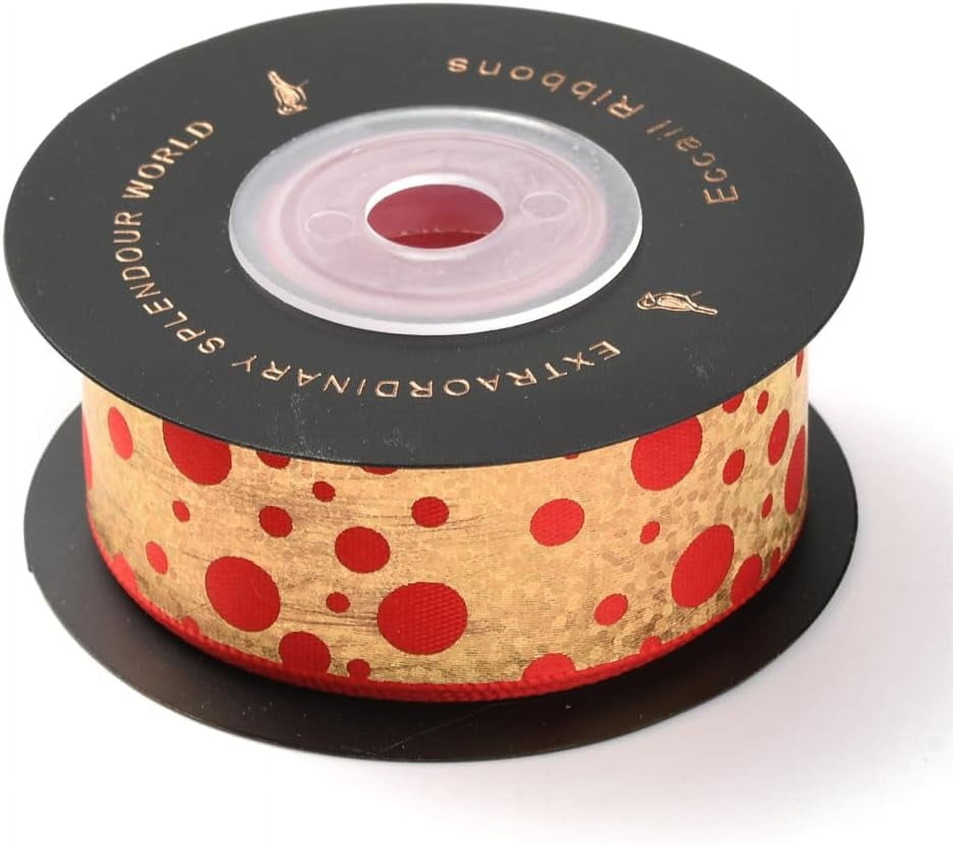 2 Rolls 20 Yards 1 Inch Red and Gold Ribbon Polka Dots Single Face ...