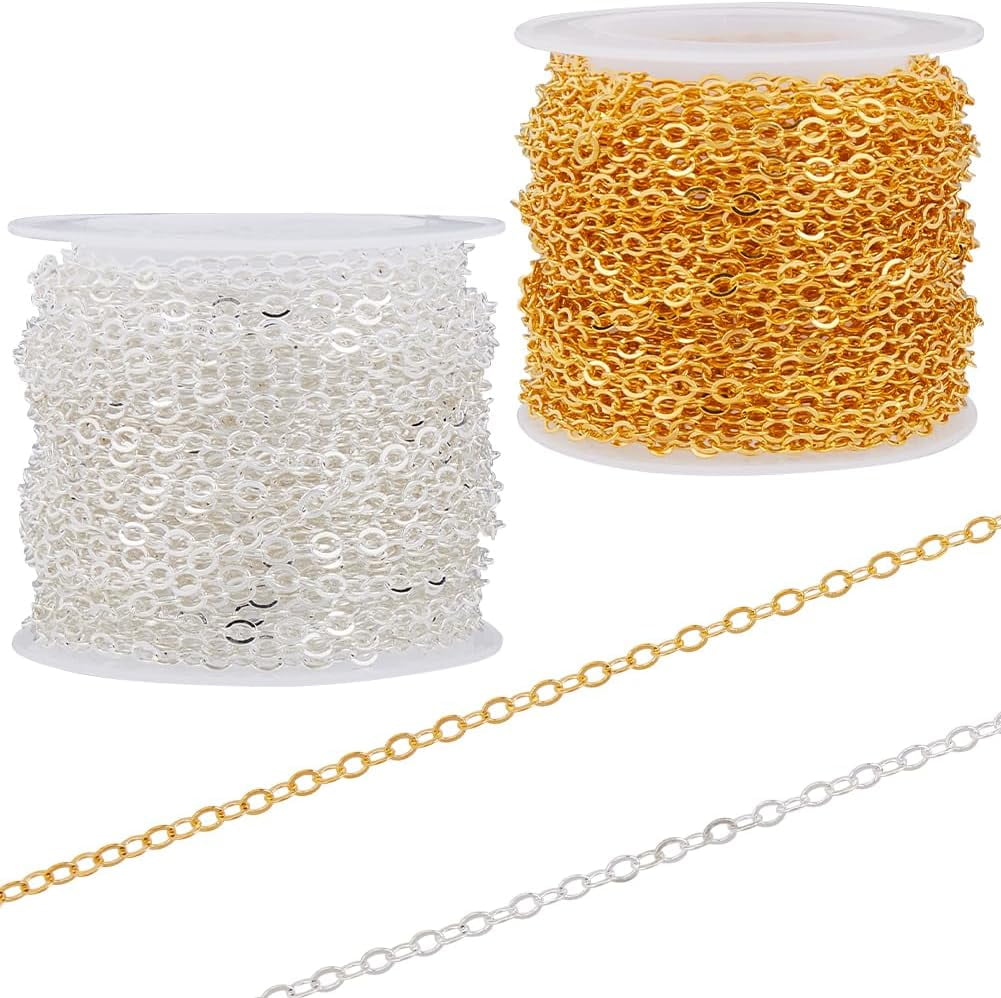 2 Rolls 20M/65.6 Feet Cable Chain Craft Cable Chains Bulk Gold Brass 3. ...