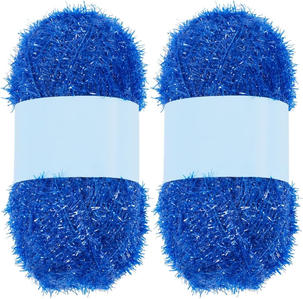 2 Rolls 218 Yards Sparkle Scrubby Yarn Bundle Steel Blue Metallic ...