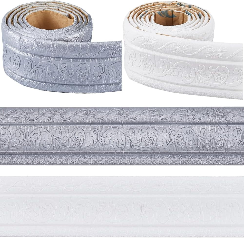 2 Rolls 3D Molding 181 x 3.15 inch Peel and Stick Wall Edging Foam ...