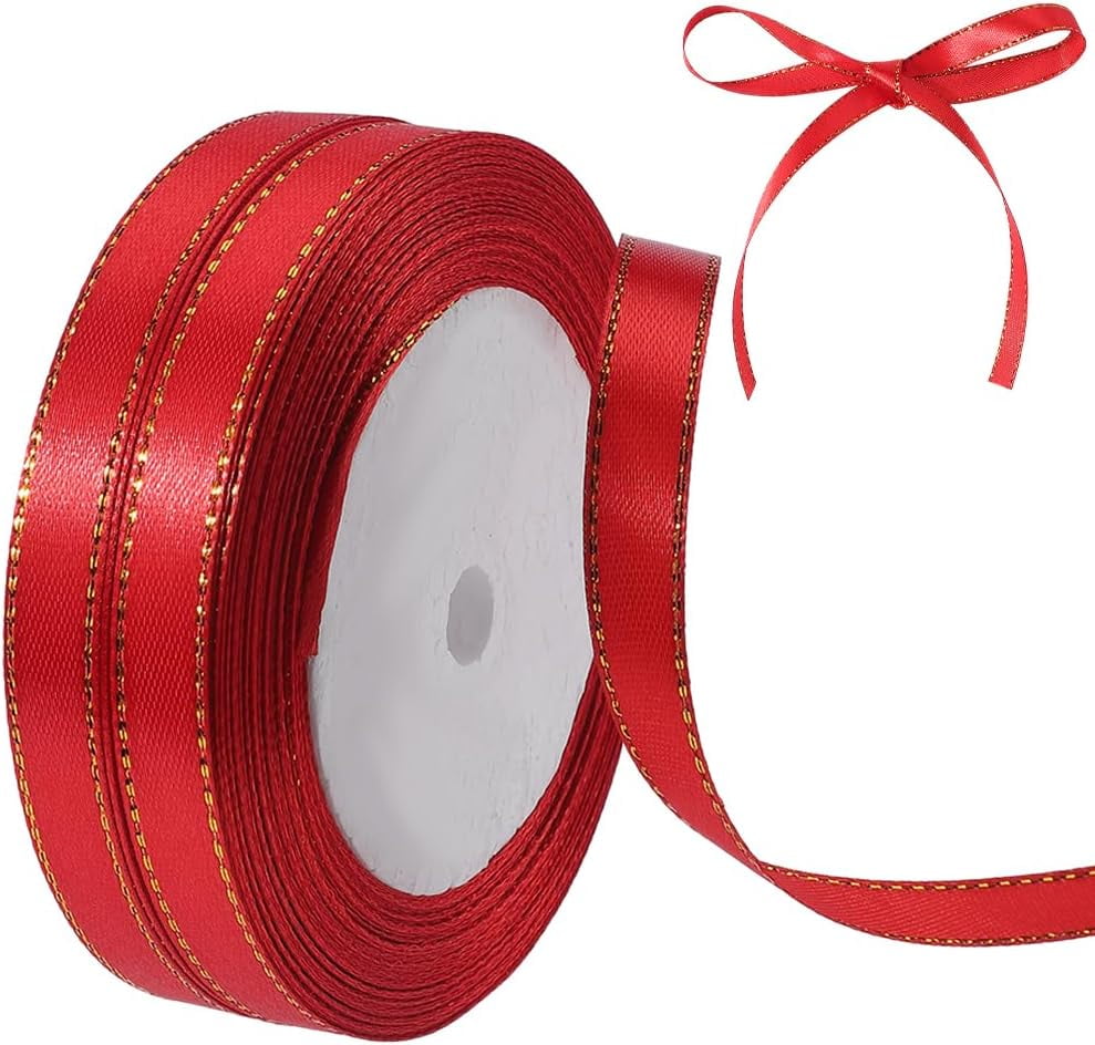 2 Rolls 48 Yards 3/8 Inch Gold Border Ribbons Thin Soft Silk Polyester ...