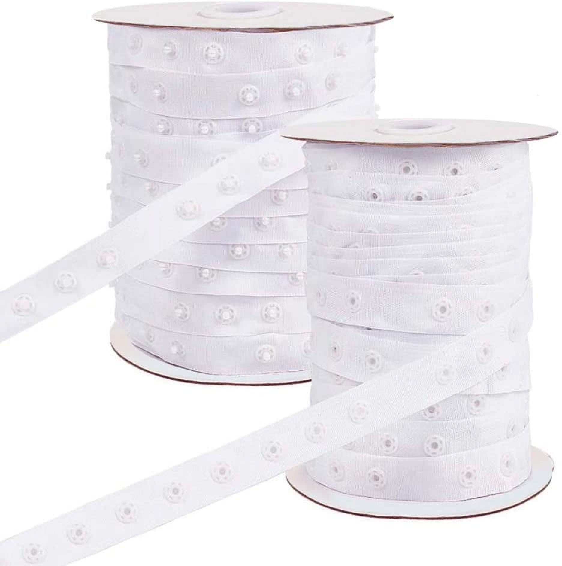 2 Rolls 50 Yard/Roll White Snap Tape Polyester Sewing Snap Fastener ...