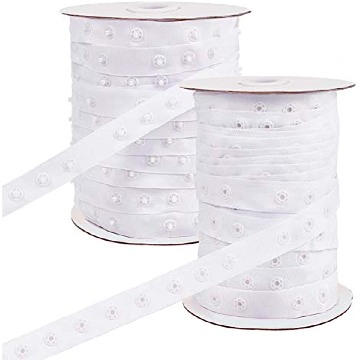 2 Rolls 50 Yard/Roll White Snap Tape Polyester Sewing Snap Fastener ...