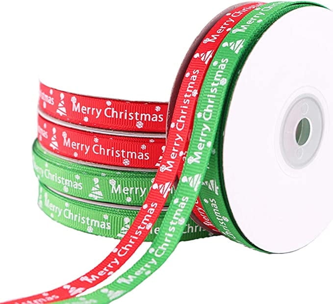 2 Rolls 50 Yards 3/8" Wide Christmas Ribbon for Gifts Package Wrapping ...