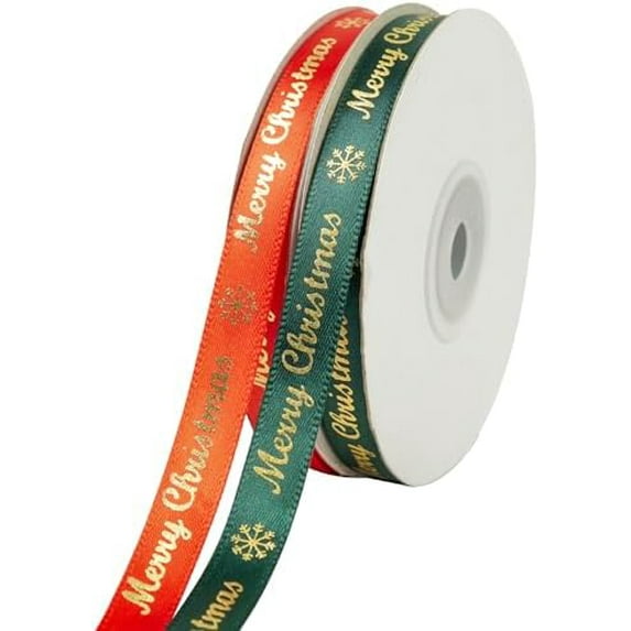 2 Rolls 50 Yards Christmas Ribbon for Gift Wrapping,3/8 Inch Christmas ...