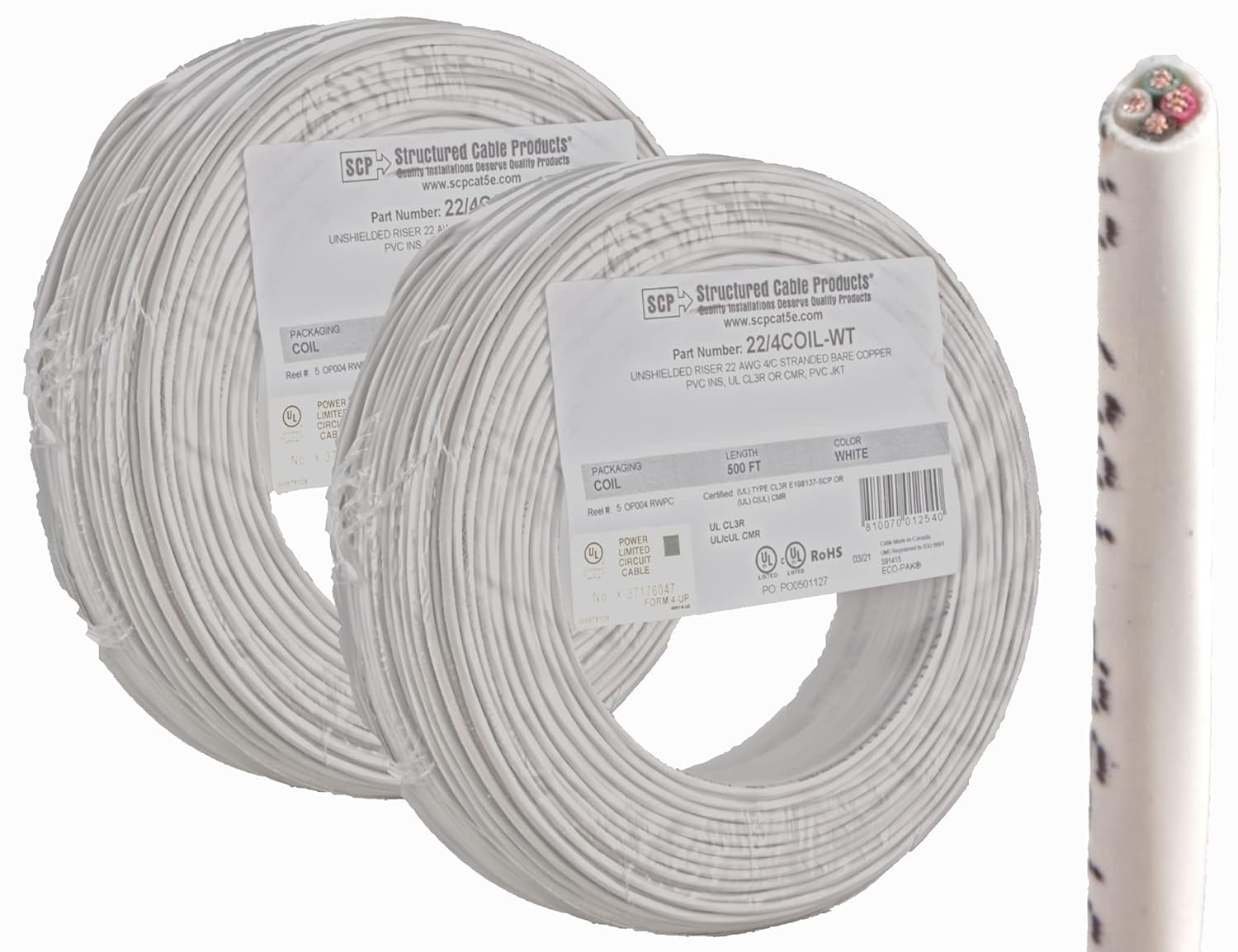 2 Rolls 500' ft 22 Ga Gauge 4 Conductor Stranded Alarm COPPER Wire ...