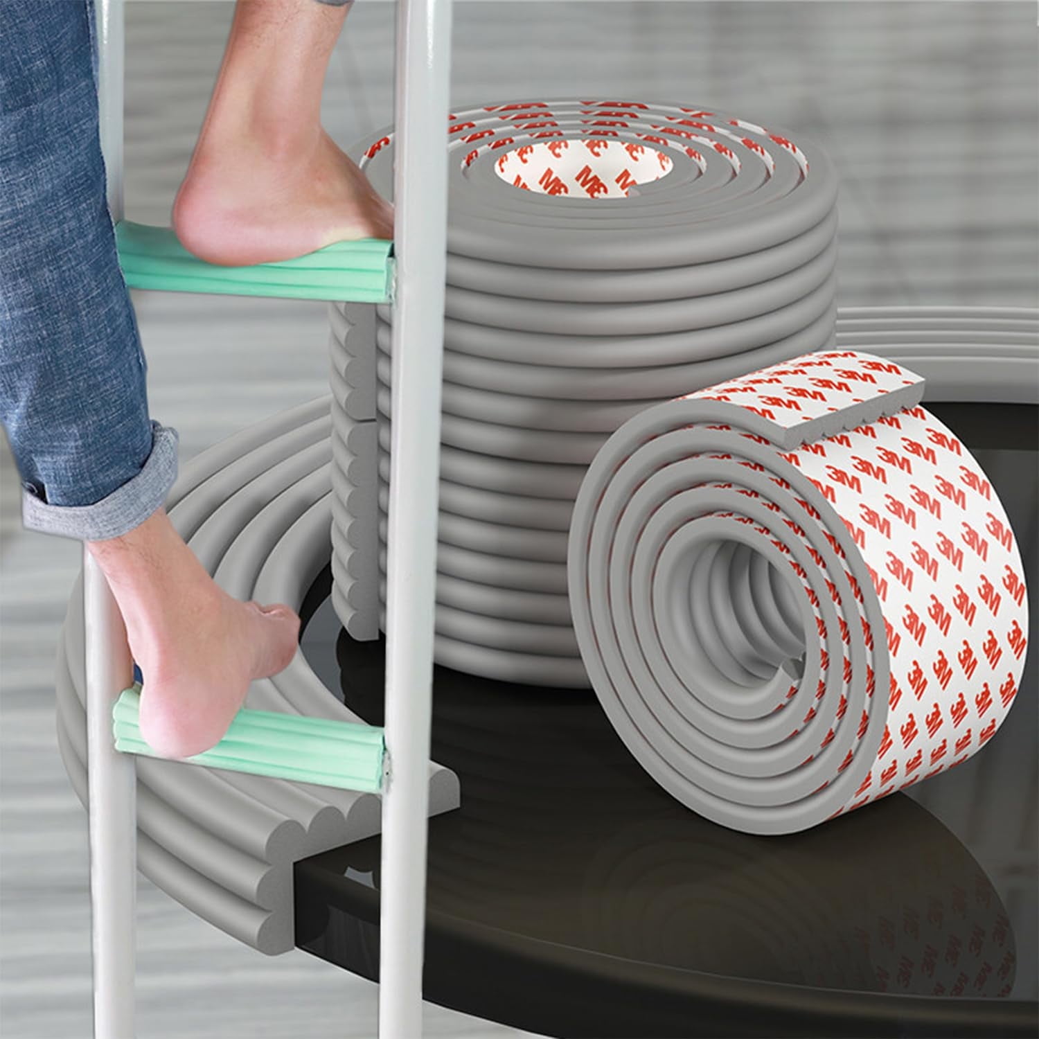 2 Rolls 6.6 ft Bunk Bed Ladder Pads, Gray Baby Proofing Edge Protector ...