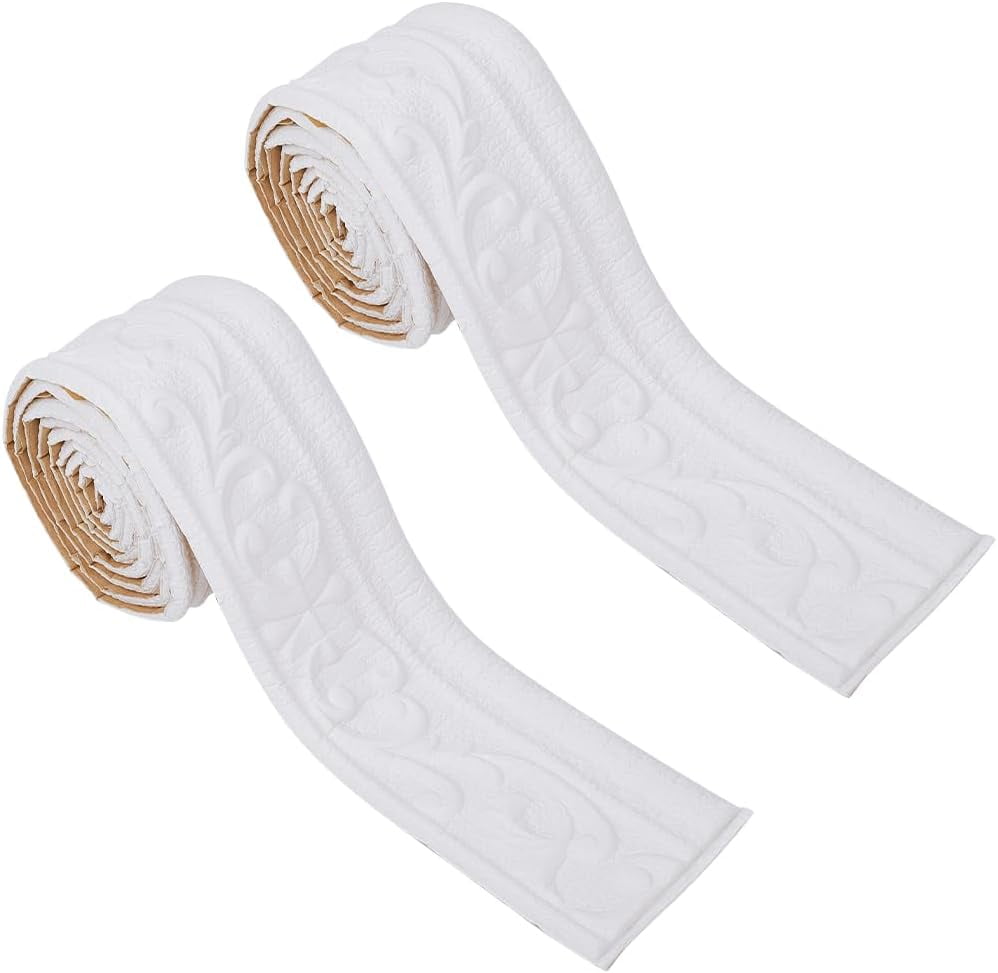 2 Rolls 91x3 Inch Crown Molding Peel and Stick White 3D Wall Edging ...