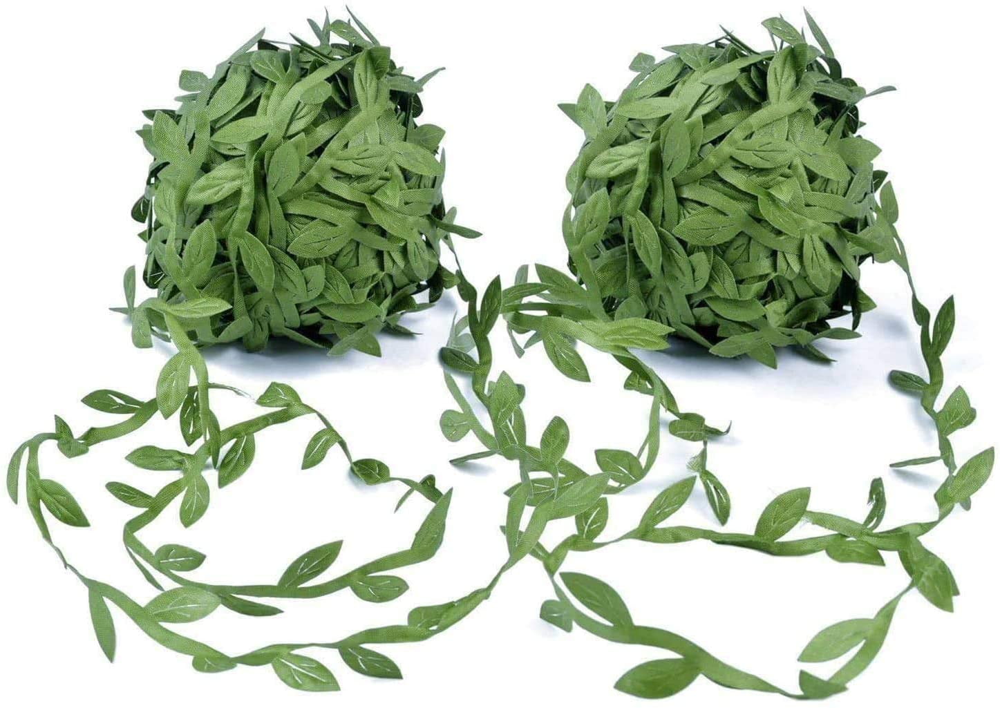 2 Rolls Artificial Ribbon Leaf Vines, Green Leaves Ribbon Fake Ivy Leaf ...