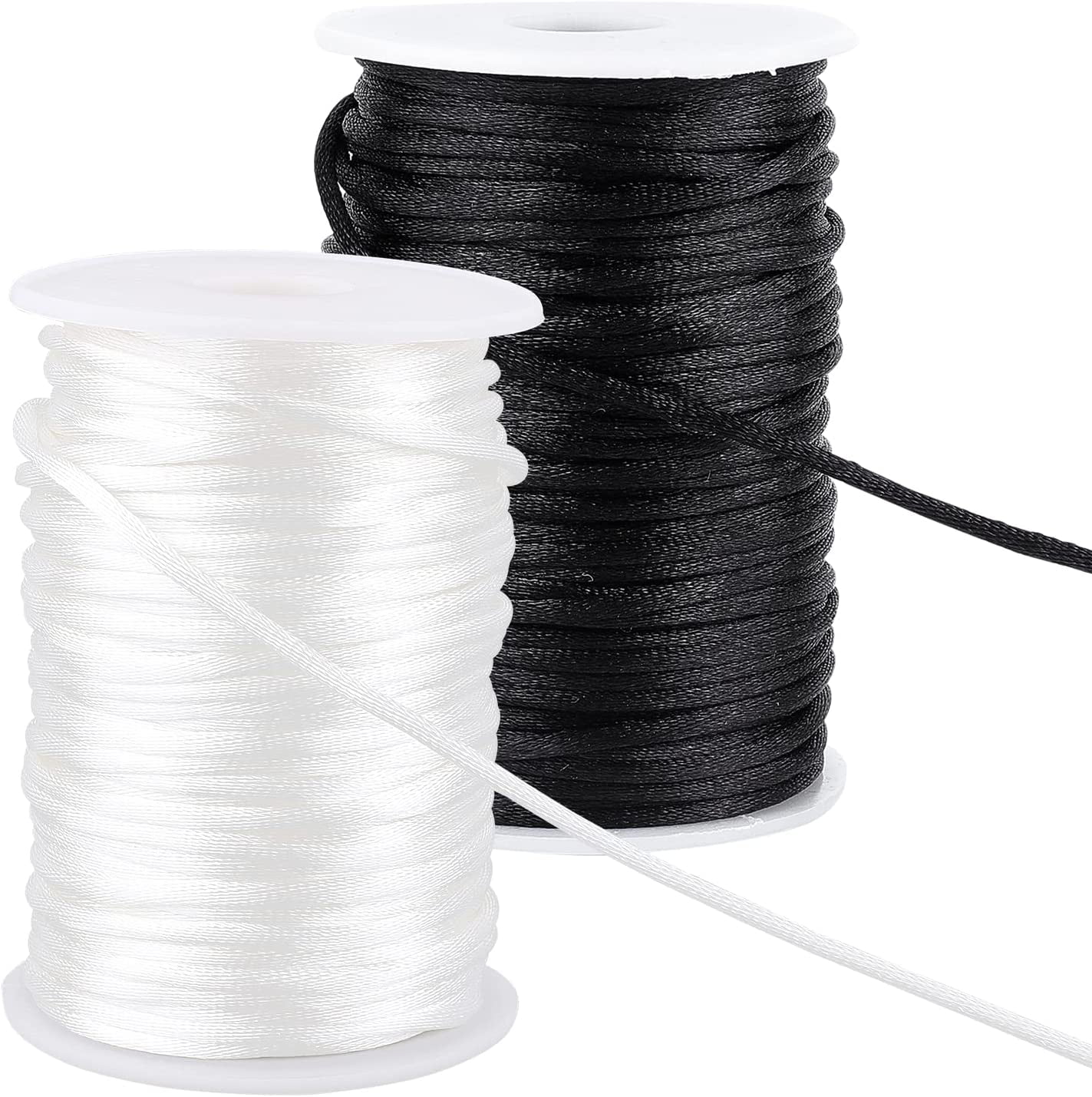 2 Rolls Braided Nylon Cord 3mm Nylon Thread String Black White Waxed ...
