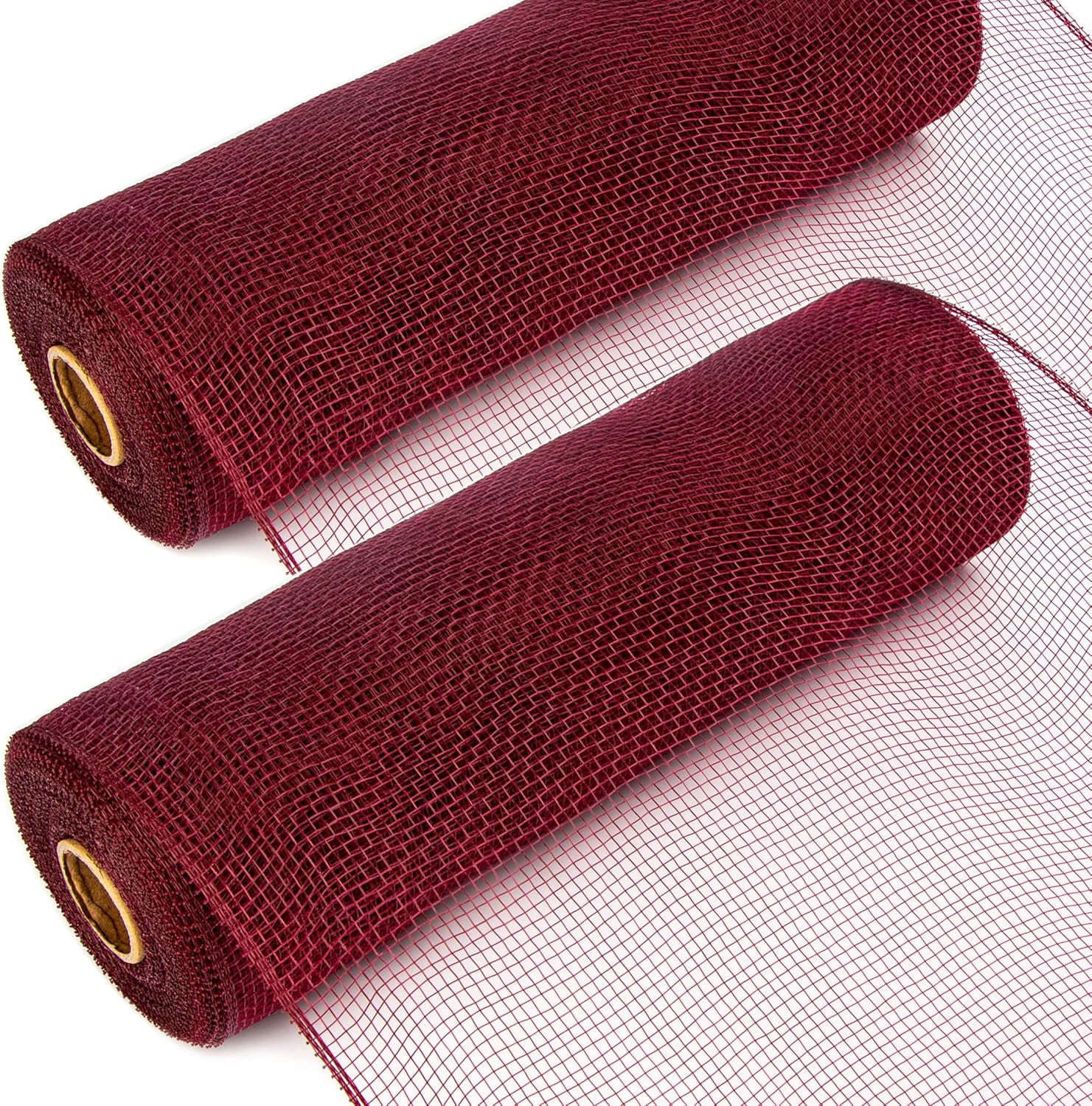 2 Rolls Burgundy Mesh Ribbon, 10 inch x 30 feet(10Yard) Per Roll,Use for Wreath Swags and ...