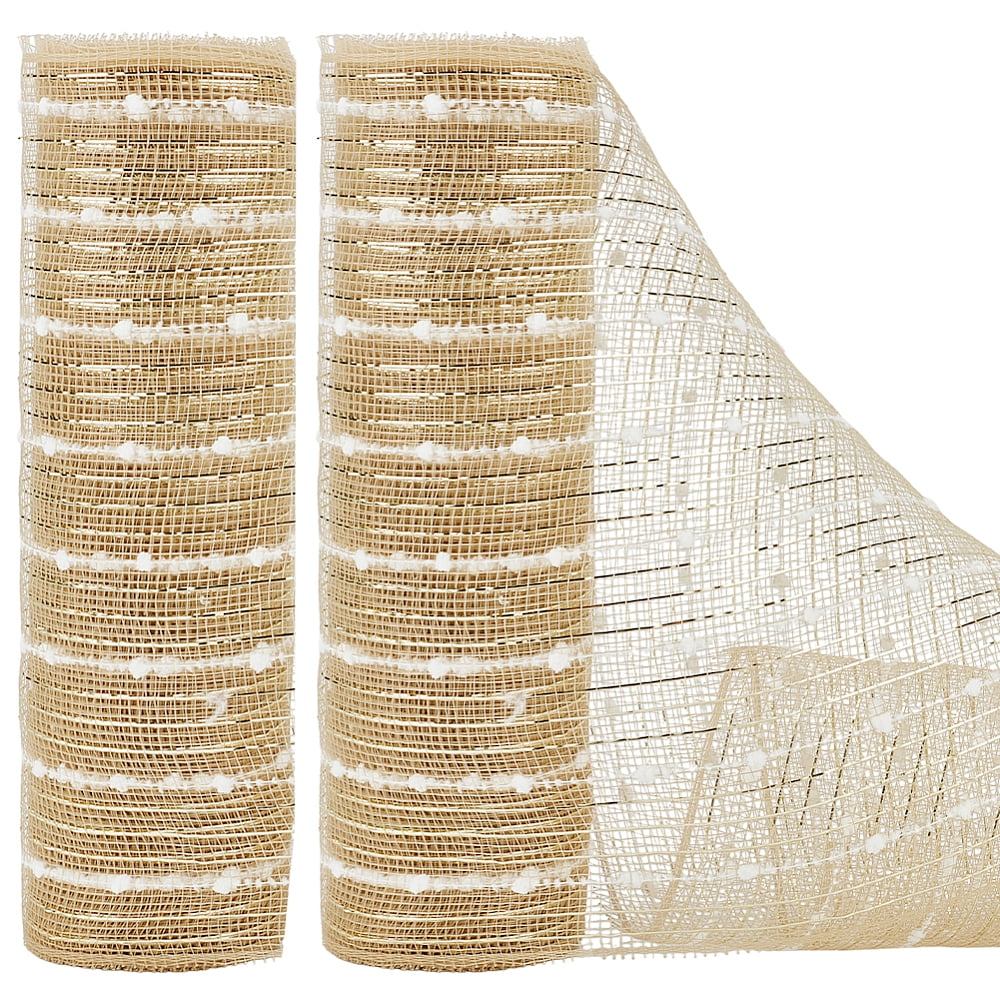 2 Rolls Burlap Mesh Ribbon 10 Inch x 20 Yards Snowball Natural Burlap ...