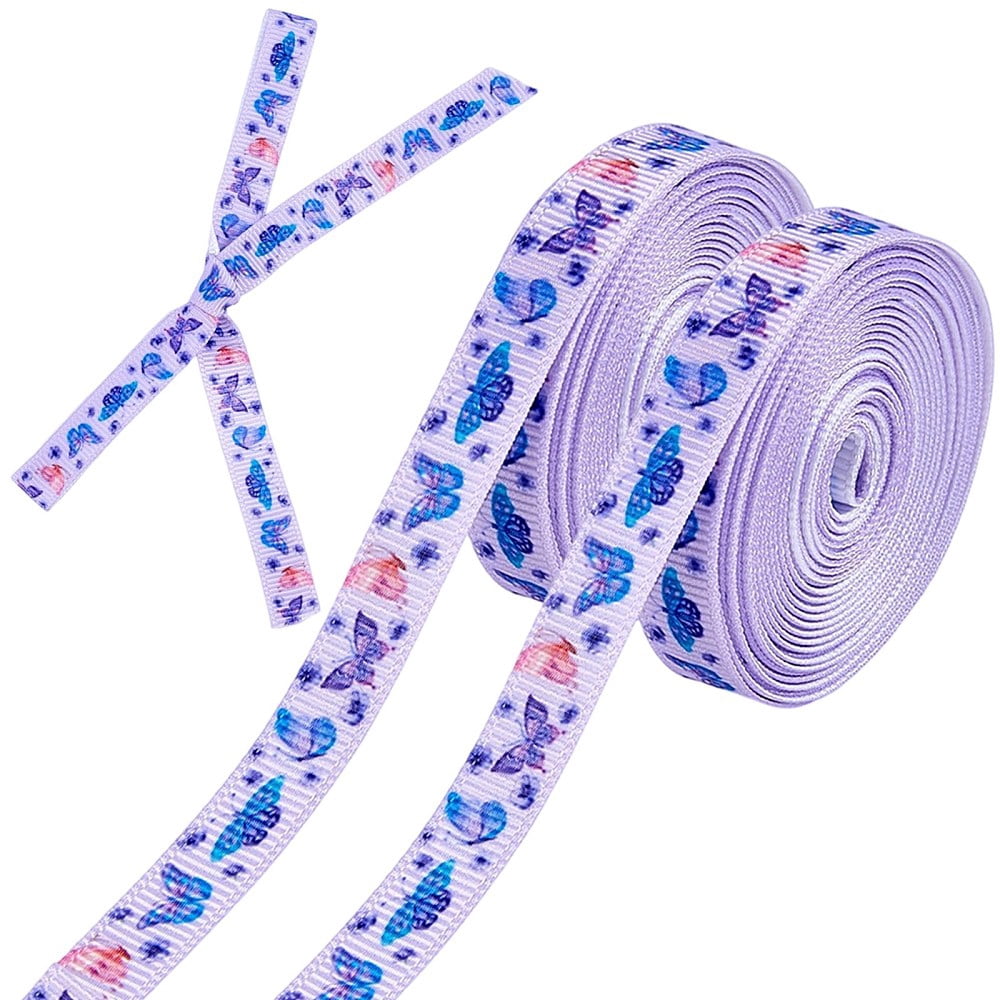 2 Rolls Butterfly Ribbon 10 Yards Grosgrain Ribbons Print Butterfly 3/8 ...