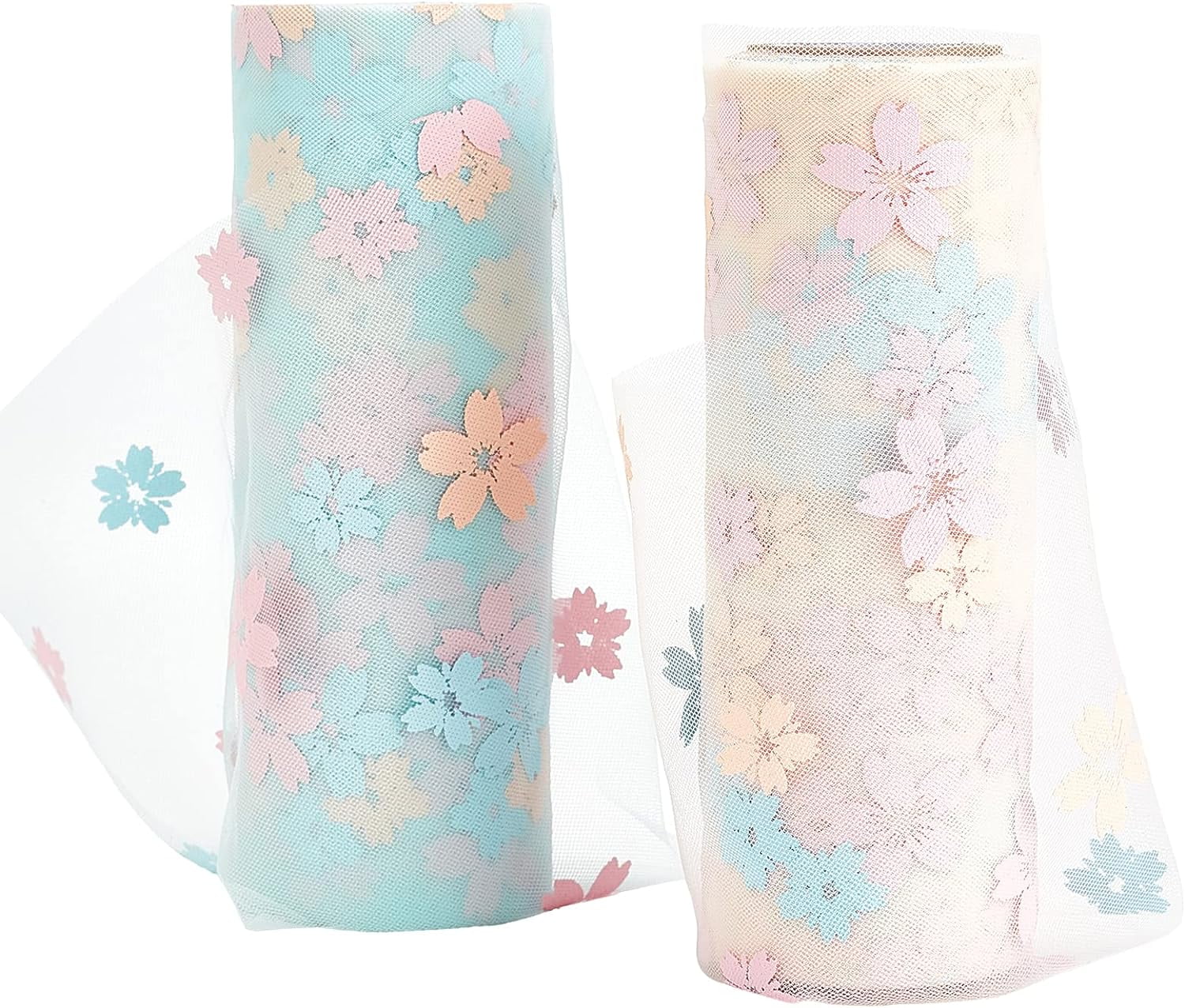 2 Rolls Cherry Blossoms Pattern Tulle Rolls 6 Inch x 20 Yards Fabric ...