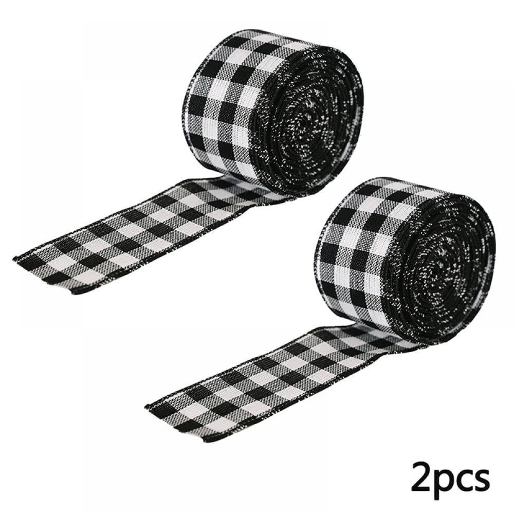 2 Rolls Christmas Buffalo Check Ribbon Red Black White Plaid Burlap ...