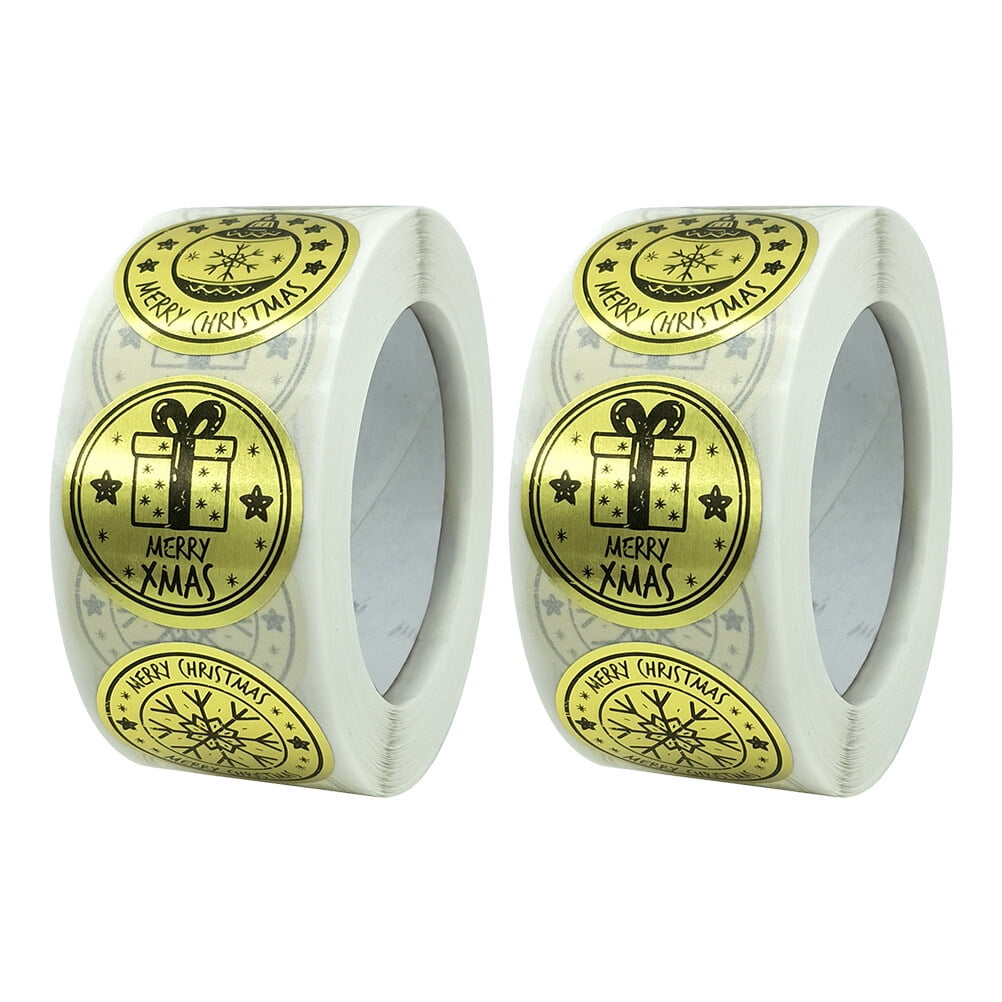 2 Rolls Christmas Labels Self Adhesive Golden Stickers Packaging ...