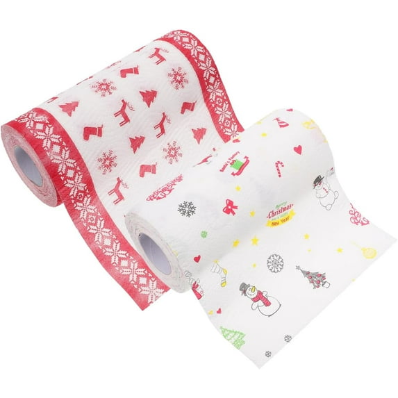 2 Rolls Christmas Paper Towels Kitchen Paper Hand Towels Christmas ...