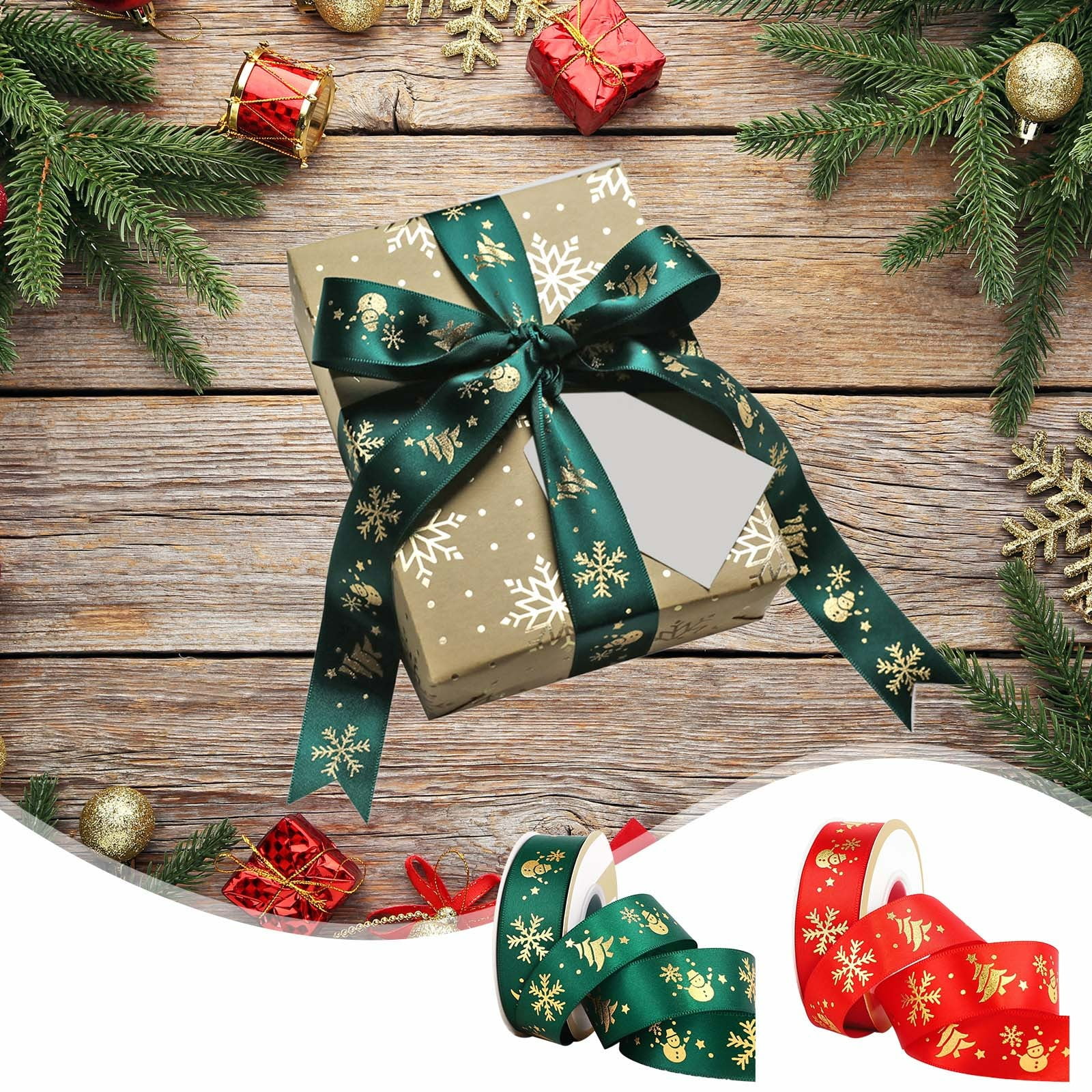 2 Rolls Christmas Ribbon Satin,24 Yards Christmas Snowflake Ribbons for ...