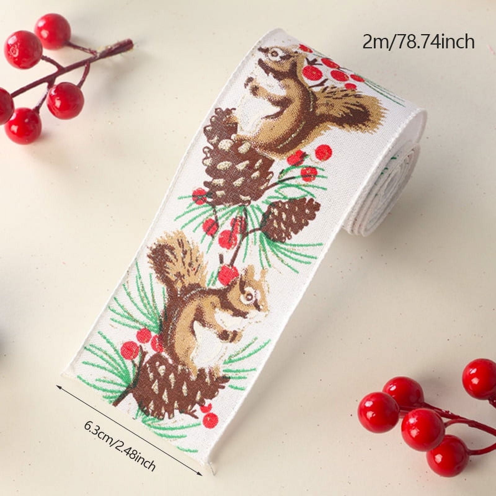 2 Rolls Christmas Ribbons for Crafting, Xmas Wired Edge Ribbon Red ...