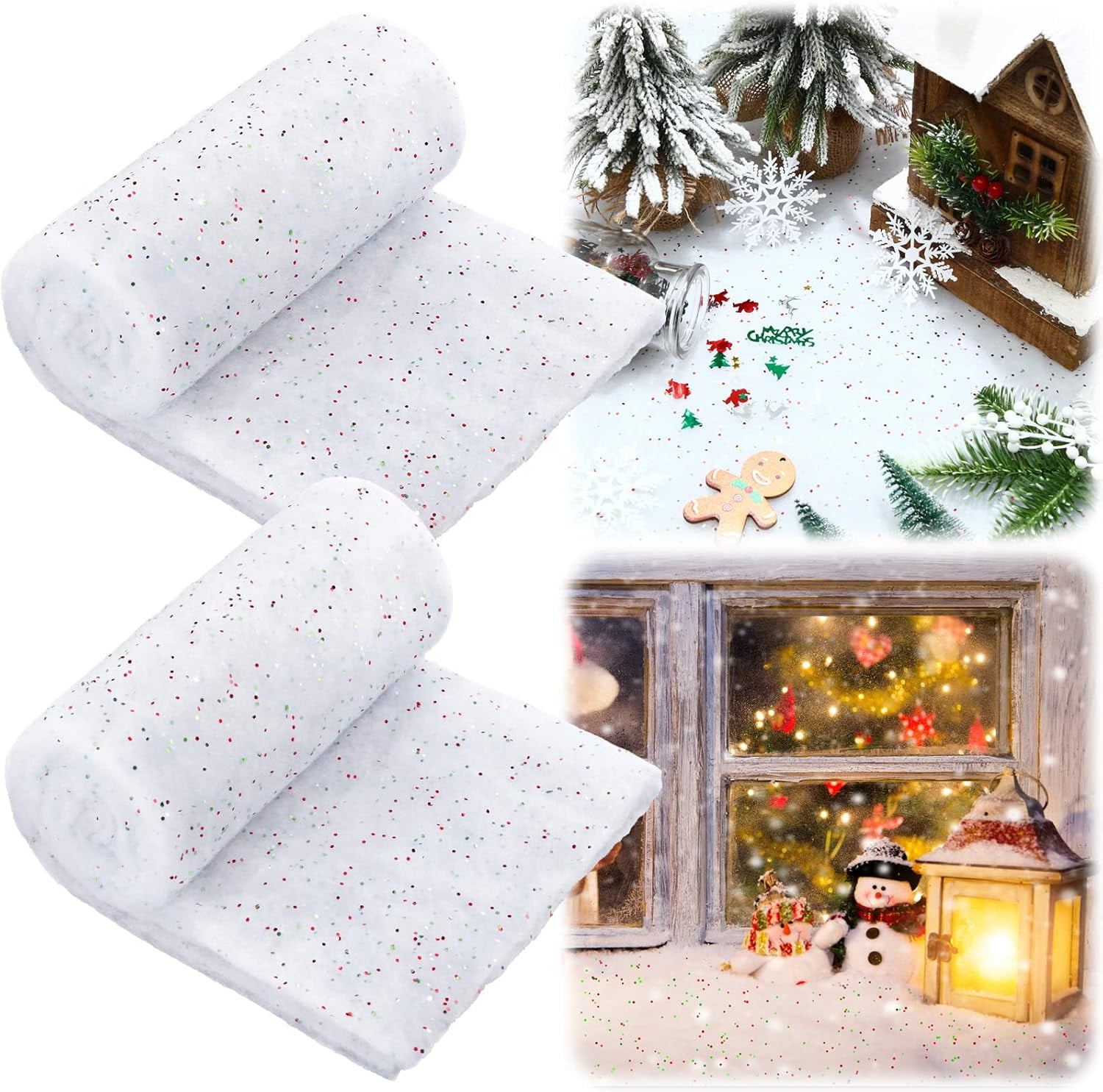 2 Rolls Christmas Snow Blanket – Winter Fake Snow with Silver Glitter ...