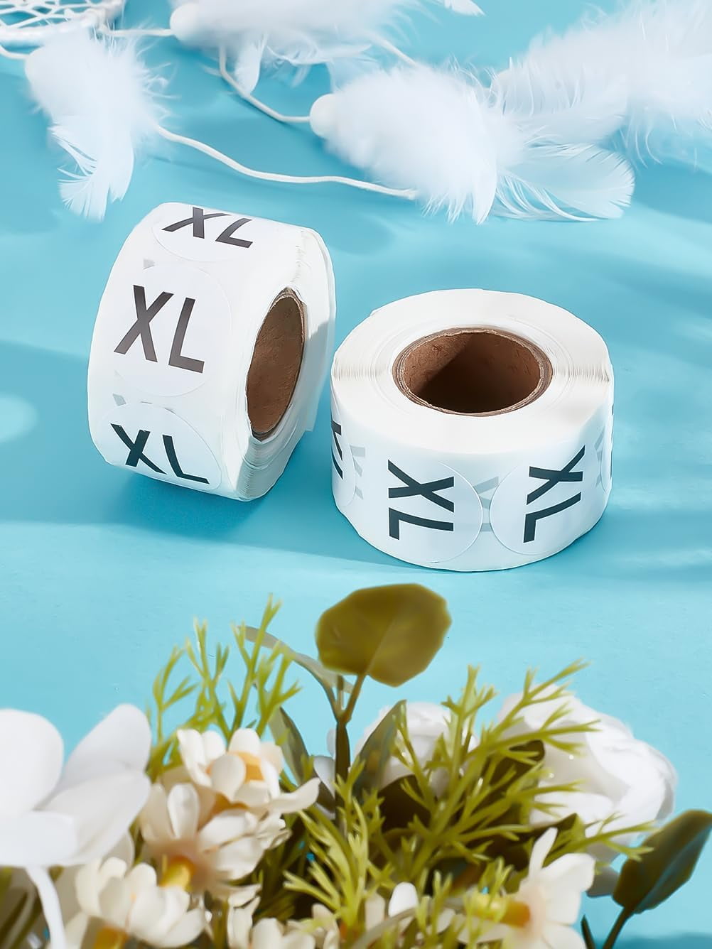 2 Rolls Clothing Size Stickers XL White Flat Round Size Tags Paper Self ...