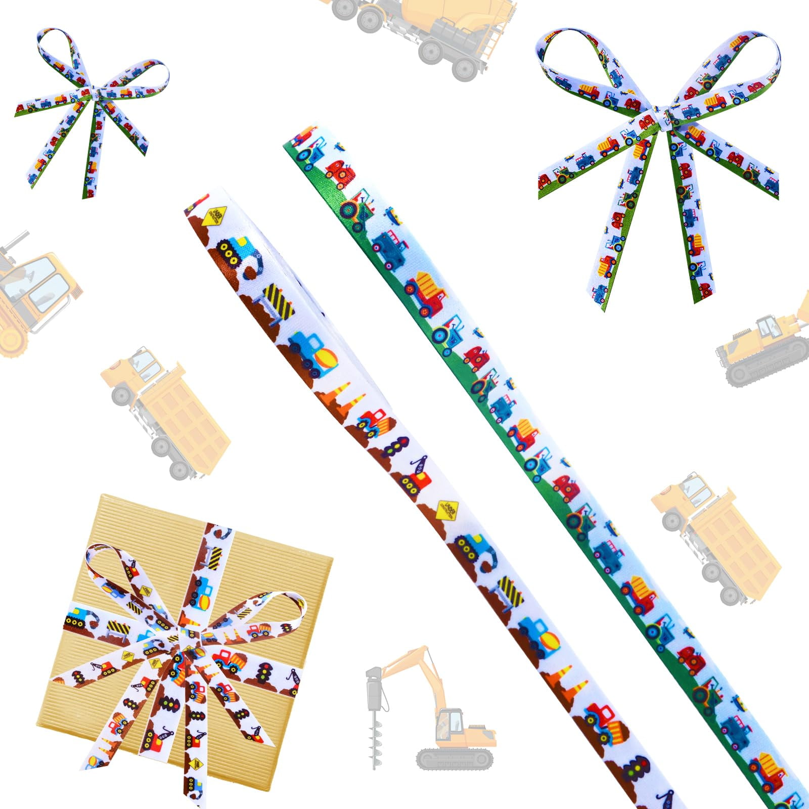 2 Rolls Construction Theme RRF12 Ribbon, 5/8 Inch x 20 Yards White ...