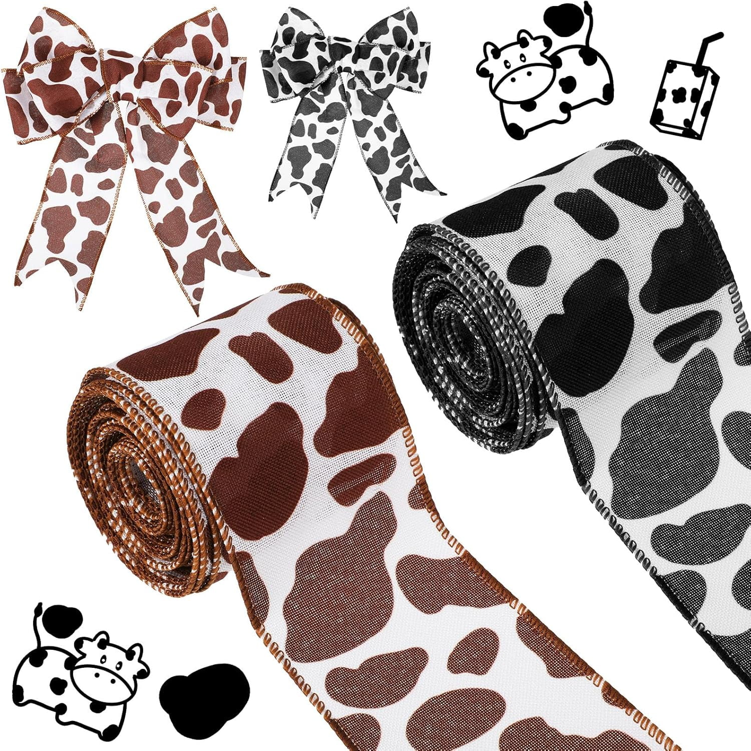 2 Rolls Cow Print Ribbon Cow Ribbon Cow Print Wrapping Paper Ribbon ...