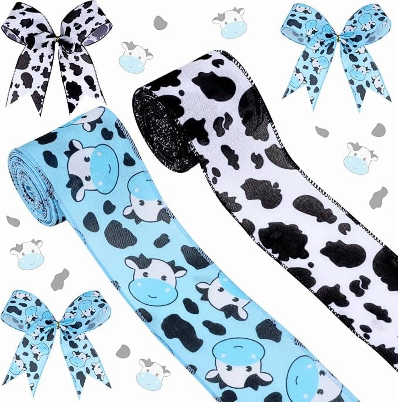 2 Rolls Cow Print Wired Edge Ribbons, 10 Yards Craft Ribbons for Wreath ...