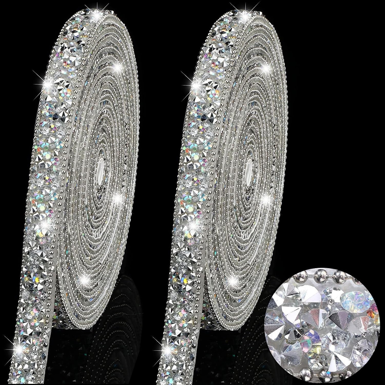 2 Rolls Crystal Rhinestone Ribbon,Bexikou Shiny Rhinestone Ribbon Resin ...