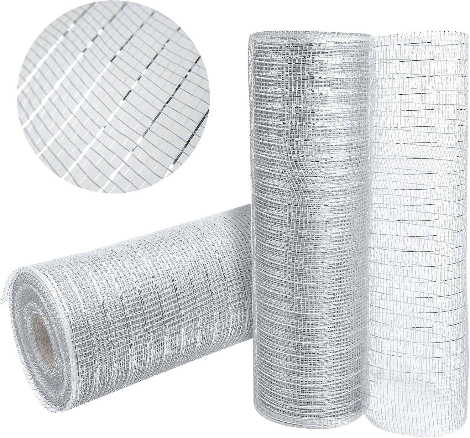 2 Rolls Deco Mesh Ribbon 10 in x 30 ft, Fabric Mesh with Foil for Mesh ...