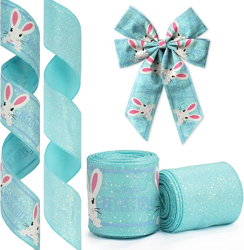 2 Rolls Easter Ribbon for Wreath Bow Wrapping Gifts, Pink Stripe Happy ...