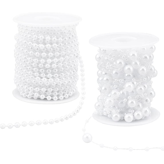 2 Rolls Faux Pearl Beads Garland Pearls String 2 Styles Pearls Bead ...