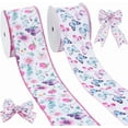 2 Rolls Floral Wired Edge Ribbon 19.6 Yards x 2.5inch Butterfly Flower ...