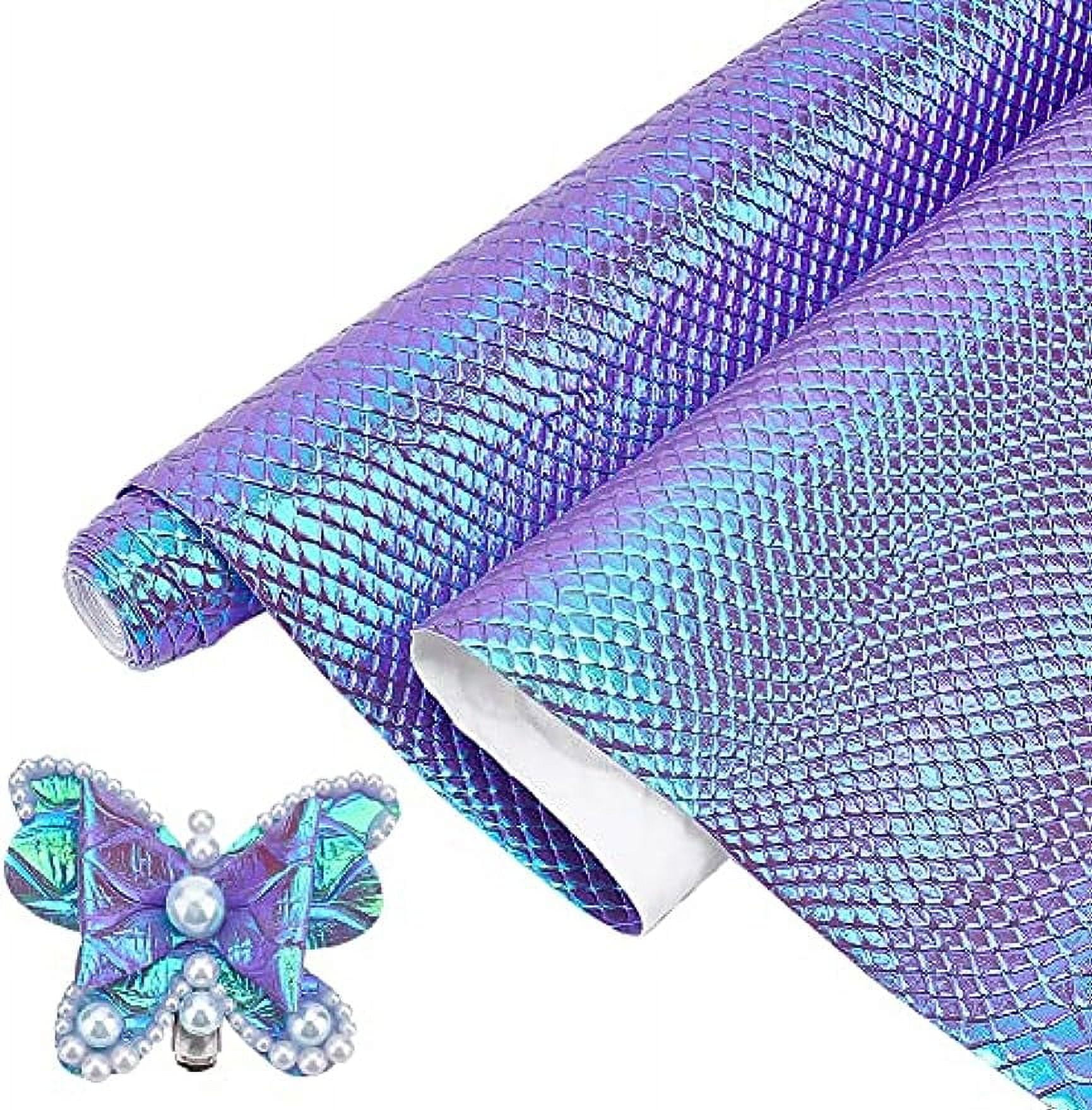 2 Rolls Glitter Leather Sheets 11.8x53 Inch Laser PU Fabric Sheet Fish ...