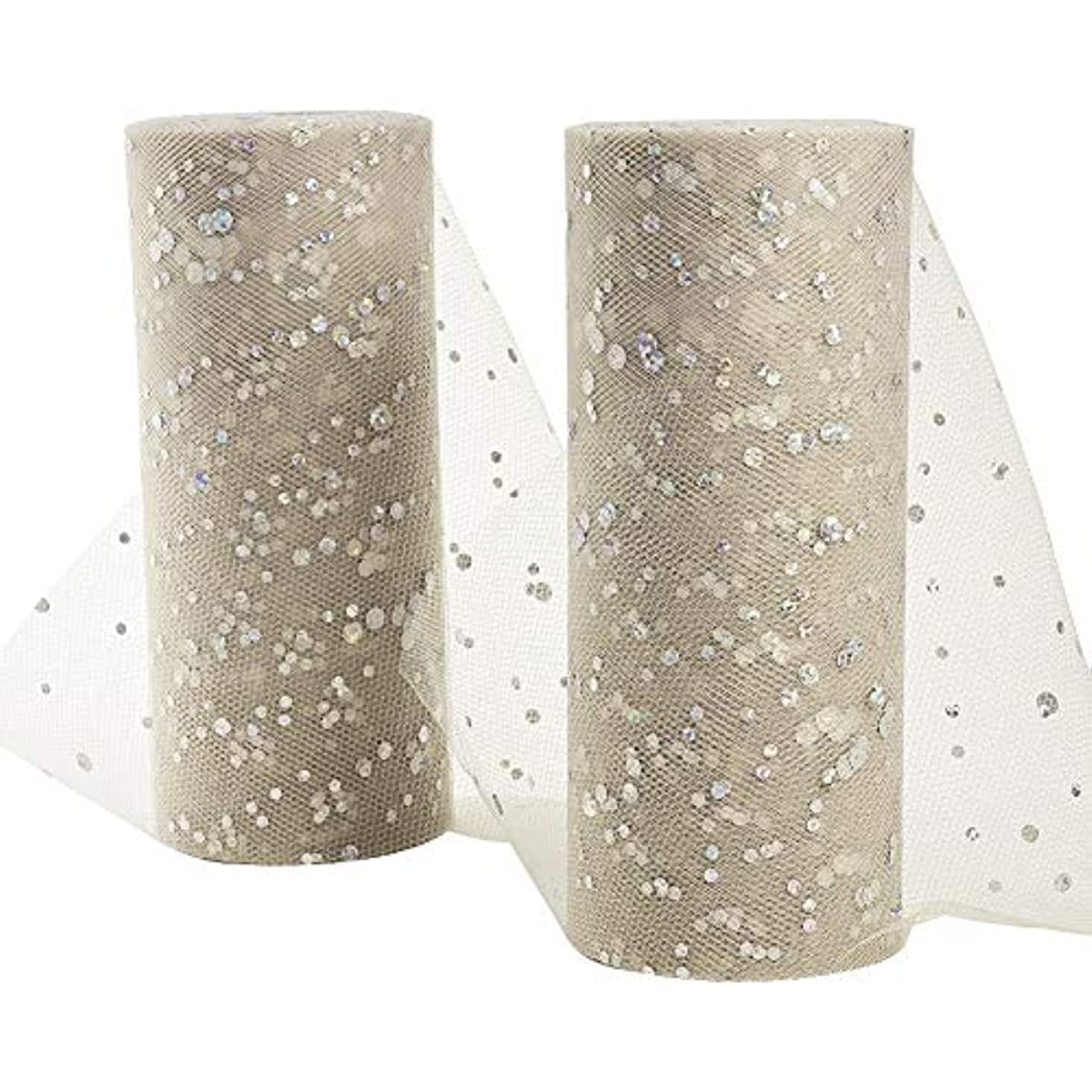 2Rolls Glitter Sequin Tulle Netting Fabric Tulle 6 inch by 25 Yard for ...
